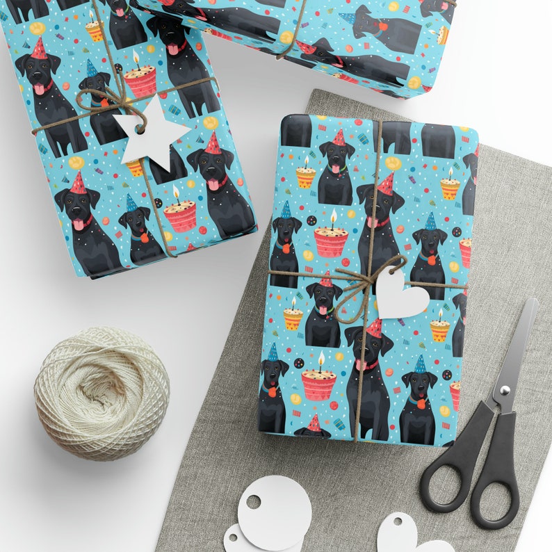 Joyful Black Lab Birthday Bash Gift Wrap Cupcake Delight and Paw-some Fun Available in 3 Sizes ...