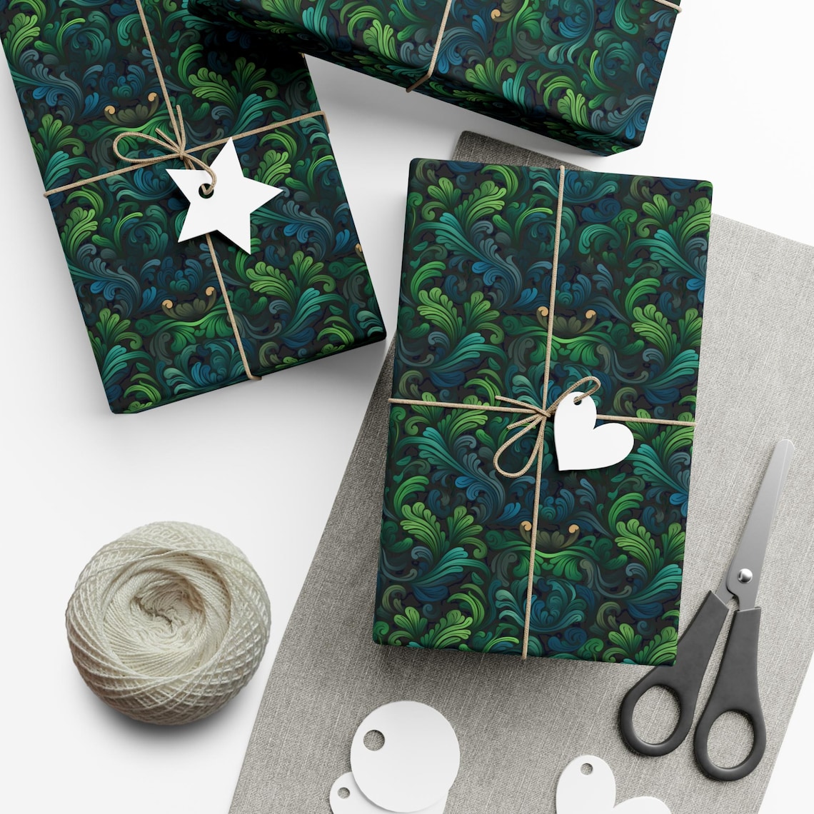 Enigmatic Filigree Wrapping Paper Mystical Blues & Greens With Artistic ...