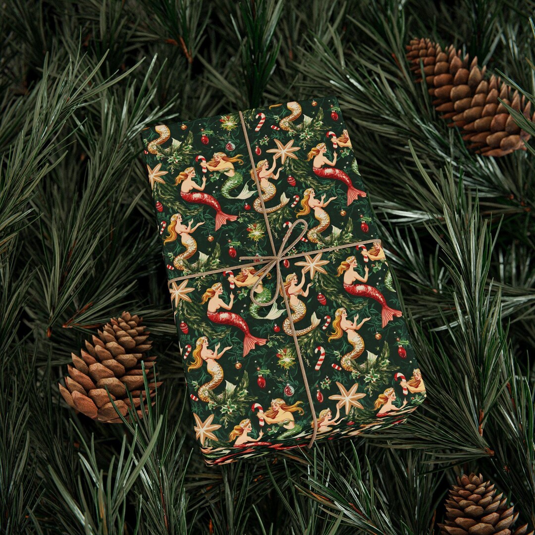 Under-the-sea Magic Vintage Mermaid Gift Wrap | Retro Holiday Charm on ...