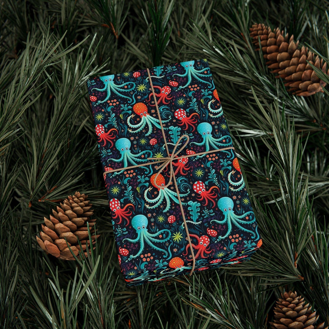 Christmas Octopus Wonderland Wrapping Paper | Whimsical Ocean Holiday ...