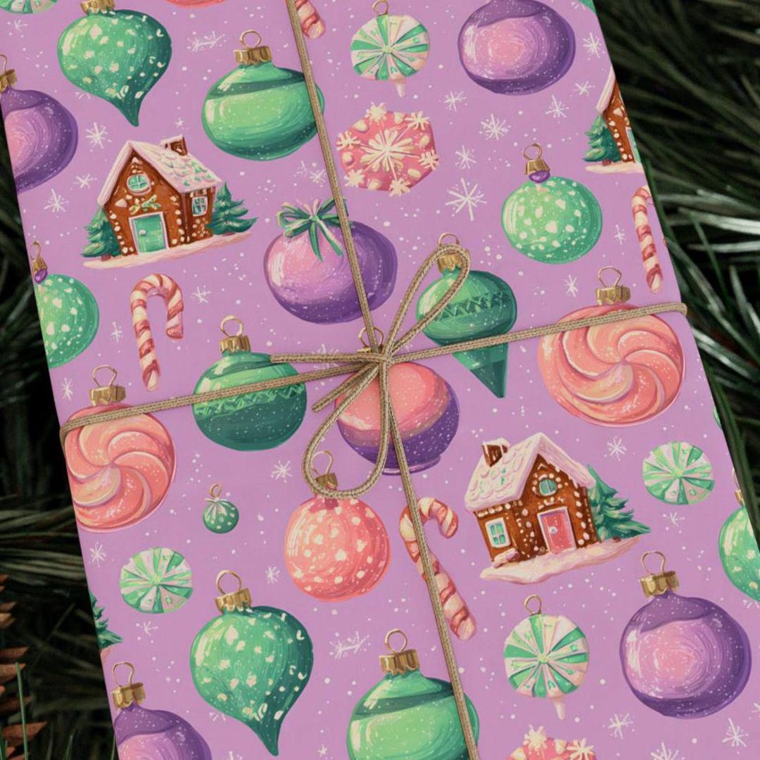 Candy Cane Lane Wrapping Paper Roll | Pastel Christmas Gift Wrap With ...