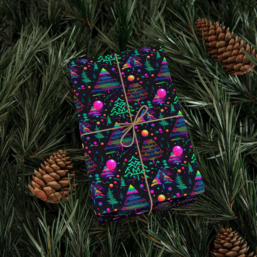 Neon Noel Christmas Wrapping Paper | Y2k-inspired Neon Trees & Abstract ...