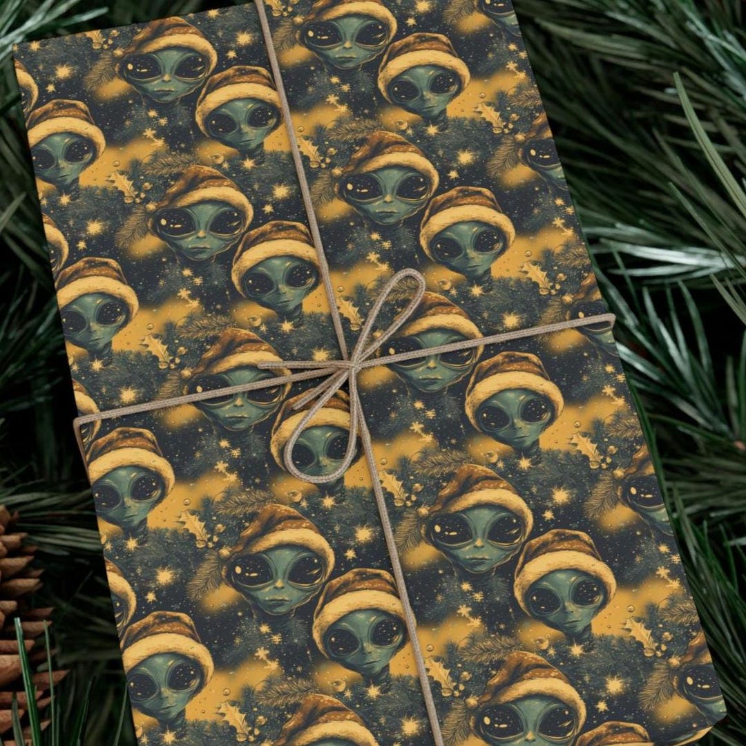 Santas Alien Crew Wrapping Paper With Festive Aliens, Santa Hats, and ...