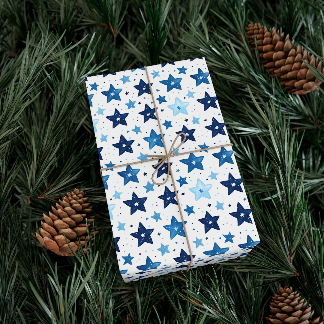 Starry Night Wrapping Paper: Blue Star Gift Wrap, Celestial Themed ...