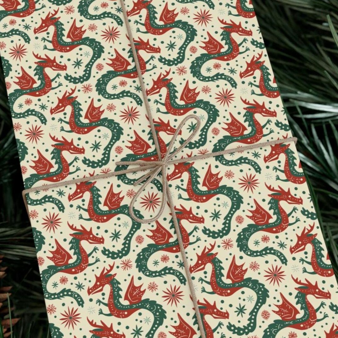 Yule Dragons Christmas Wrapping Paper With Norse Mythology-inspired ...