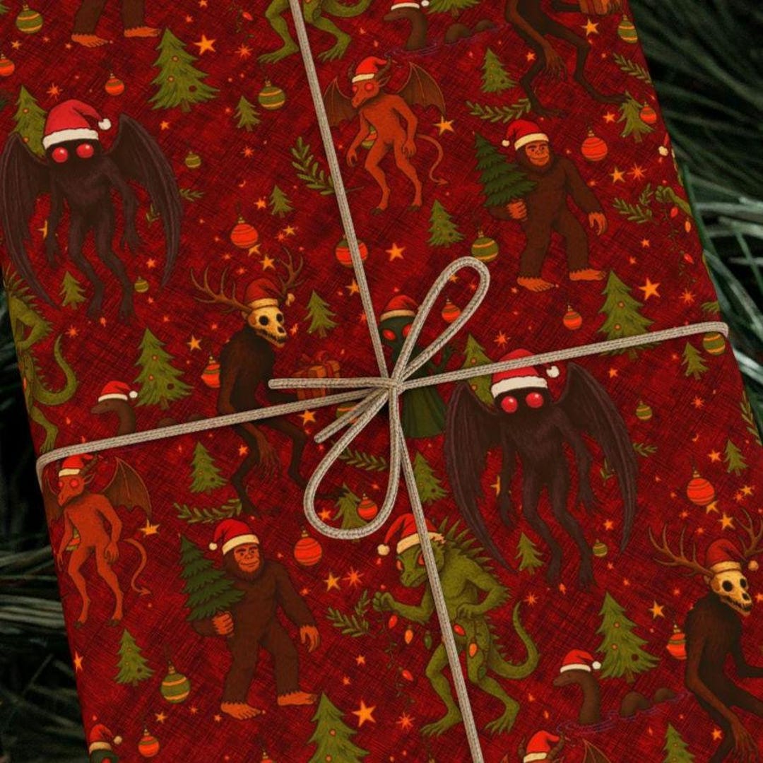 Merry Cryptidmas Wrapping Paper Roll | Wendigo, Mothman, Bigfoot ...