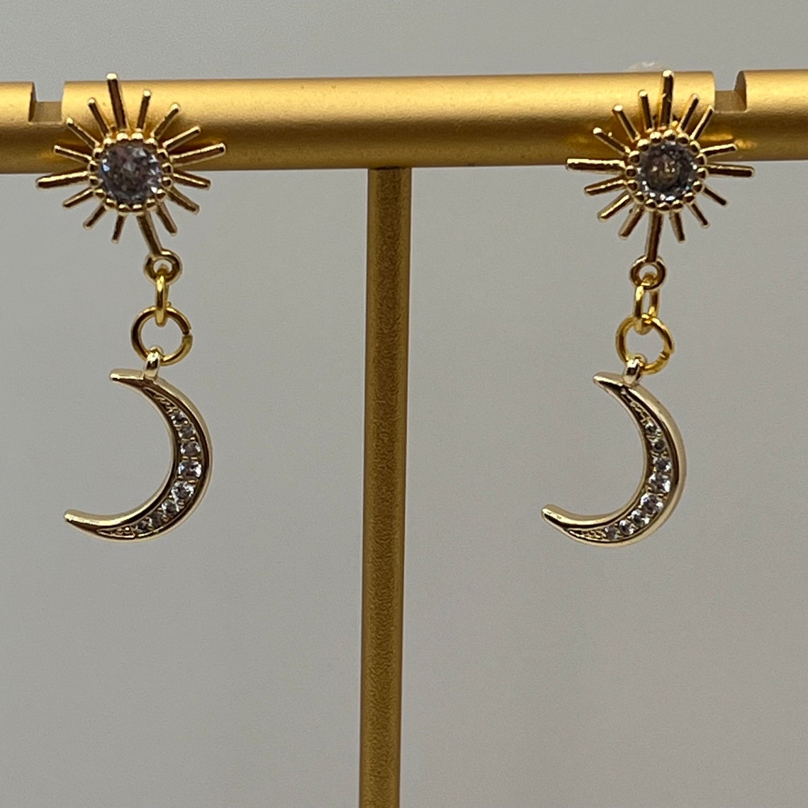 Sun and Moon Earrings Moon Dangle Earrings Stud Sun Earrings Gold Celestial Earrings Space ...