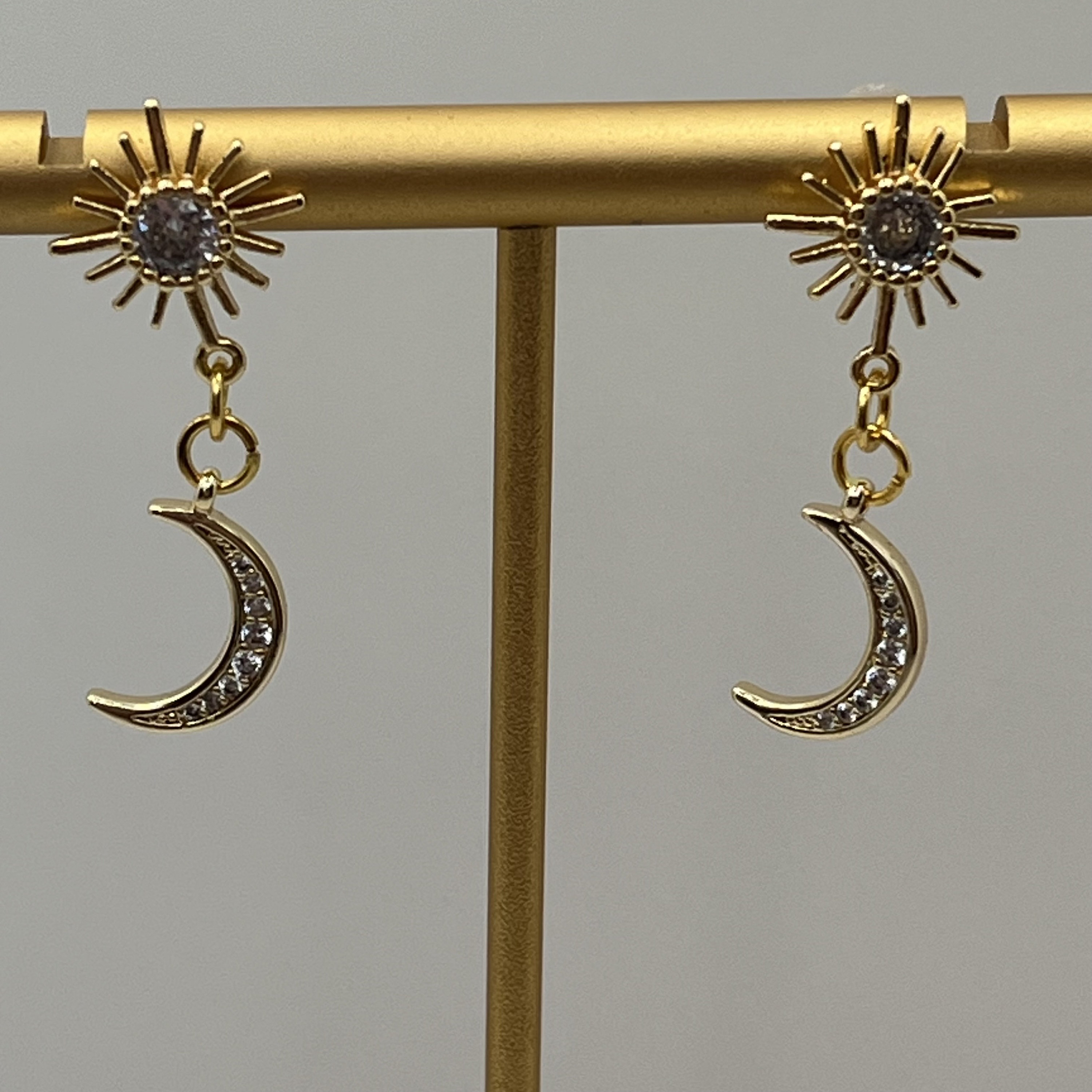 Sun and Moon Earrings Moon Dangle Earrings Stud Sun Earrings Gold Celestial Earrings Space ...