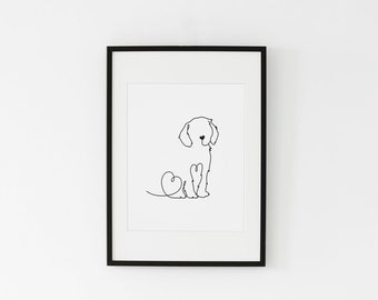 Cavapoo Fur Mama Line Art Print. Printable Modern Goldendoodle Woman ...