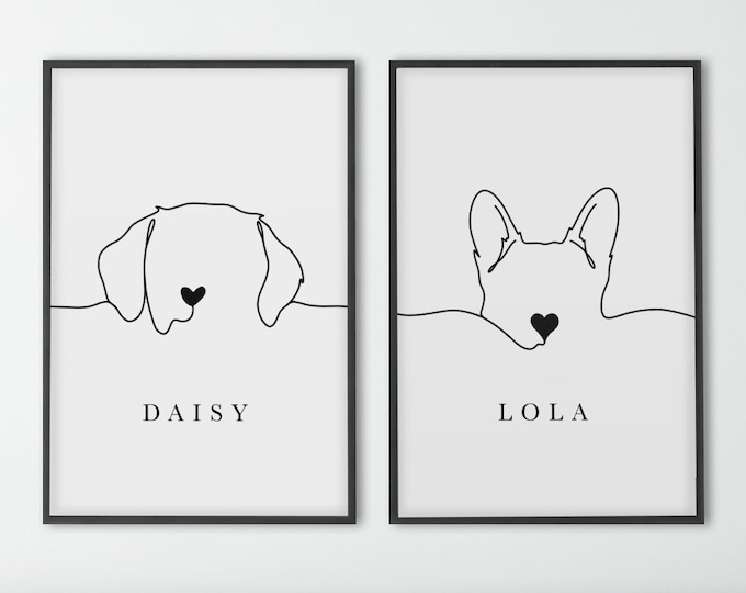 Personalised Dog Ear Line Drawing Cute Puppy Dog Digital Download Print ...