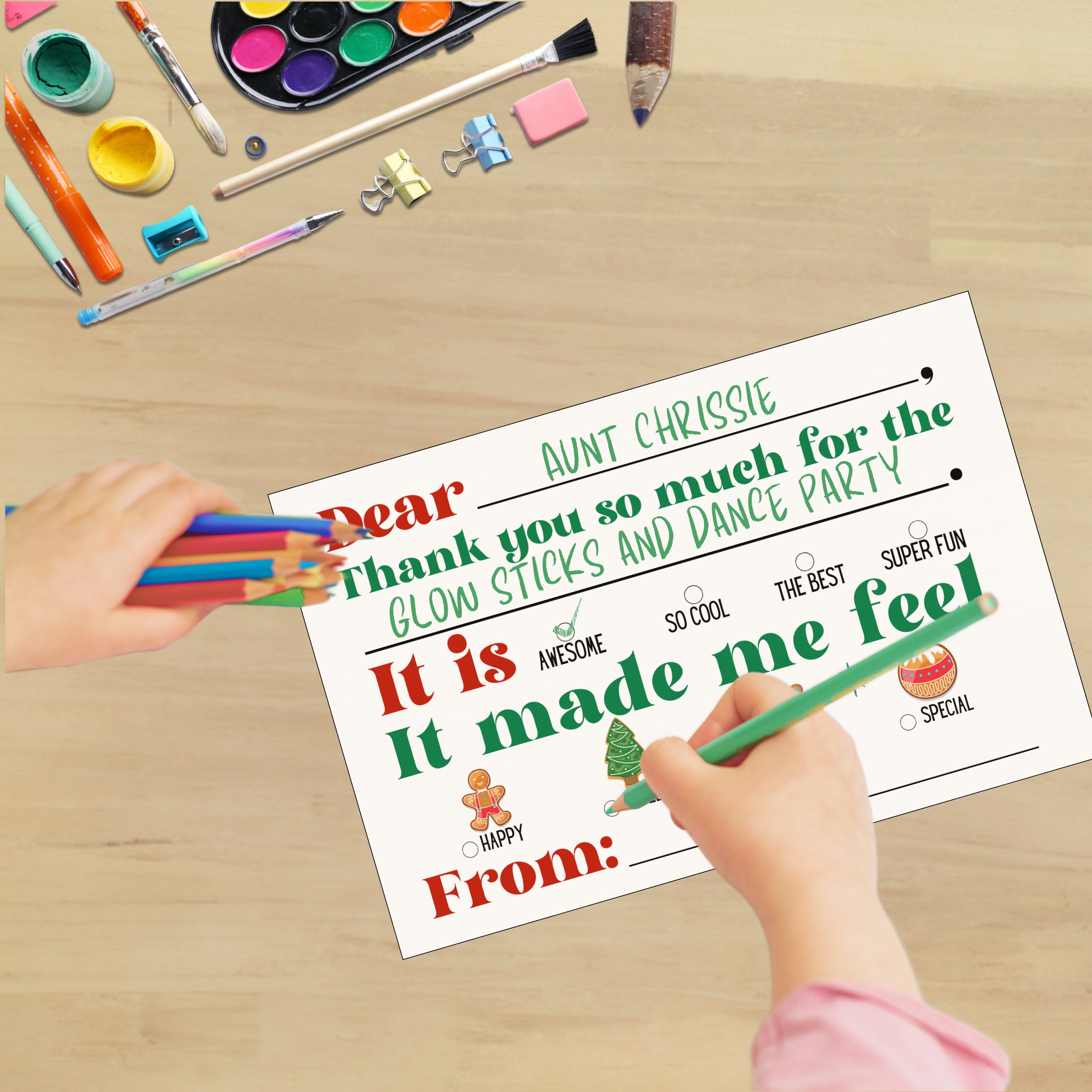 Kids Christmas Thank You Cards, INSTANT DOWNLOAD, Printable Fill in the ...