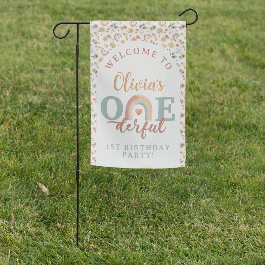 Boho Rainbow Onederful 1st Birthday Garden Flag, One First Birthday ...