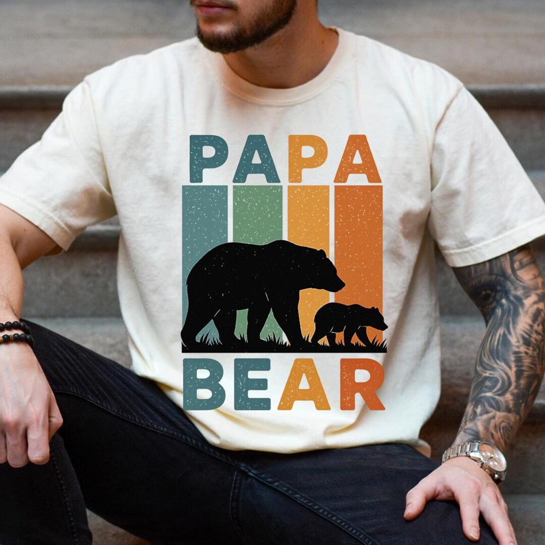 Papa Bear and Cub PNG Digital Download Retro Sunset Graphic for Father ...