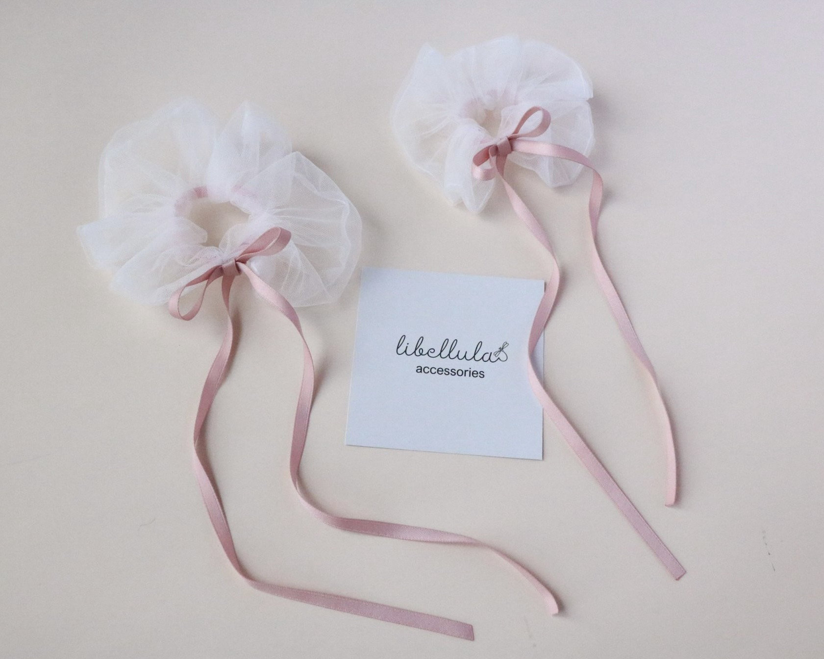 Scrunchies for Girls Made of White Chiffon With Pink Ribbons - Etsy