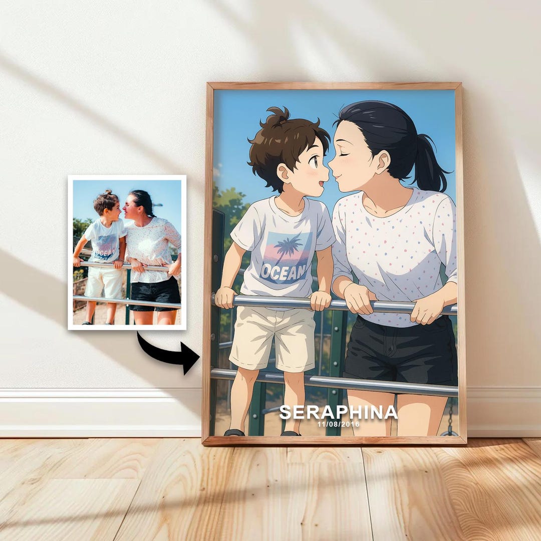 Custom Anime Portrait From Photo Mom and Daughter Personalized Digital ...