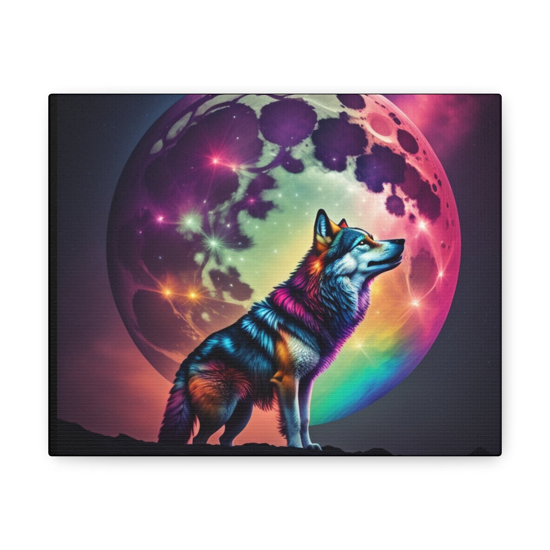 Neon Wolf Wall Art Wolf Art Wolf Decor Rainbow Wolf Full - Etsy