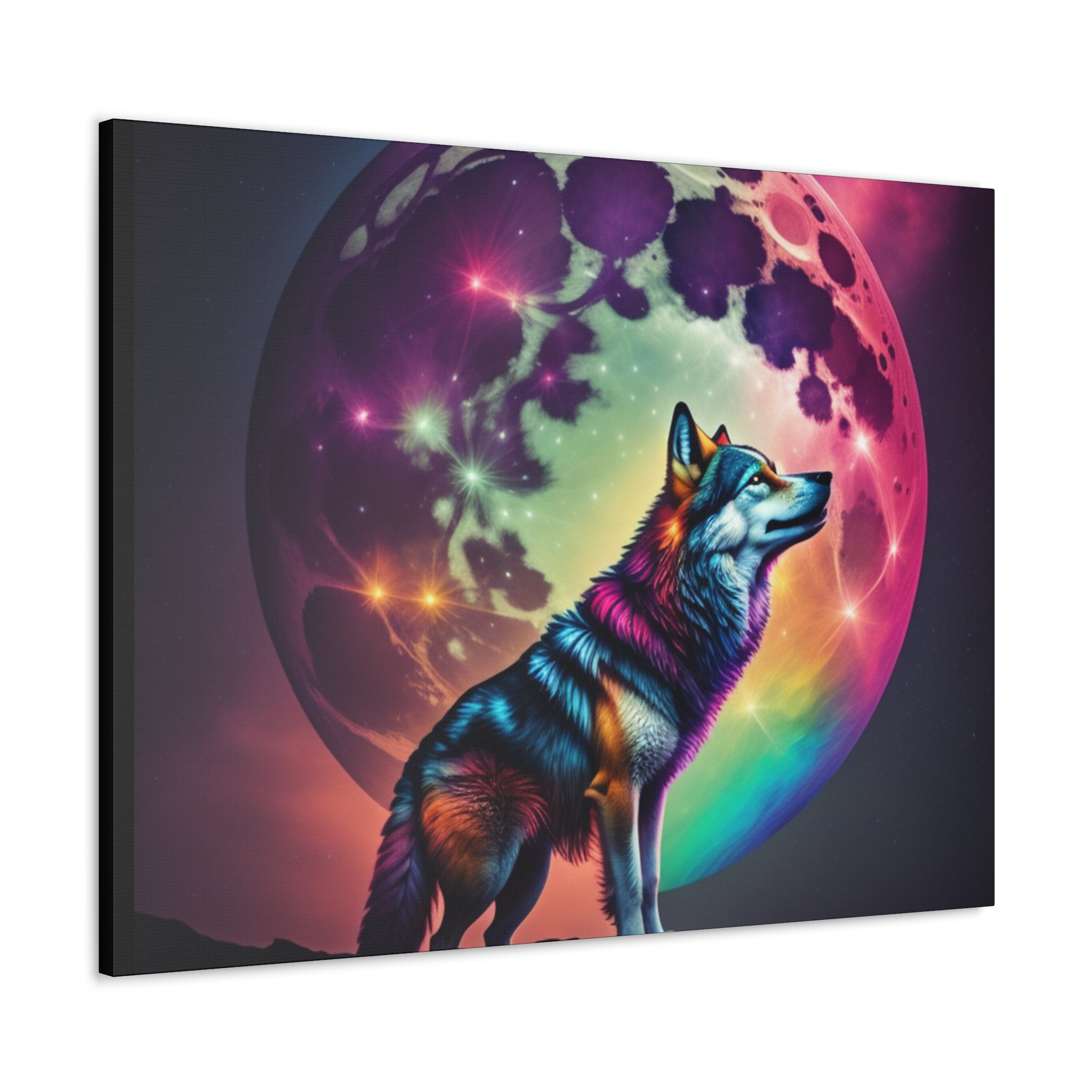 Neon Wolf Wall Art, Wolf Art, Wolf Decor, Rainbow Wolf, Full Moon Art ...