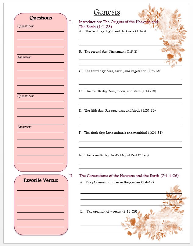 Bible Study Guide: Bible Outline Book of Genesis, Spiritual Study Guide ...