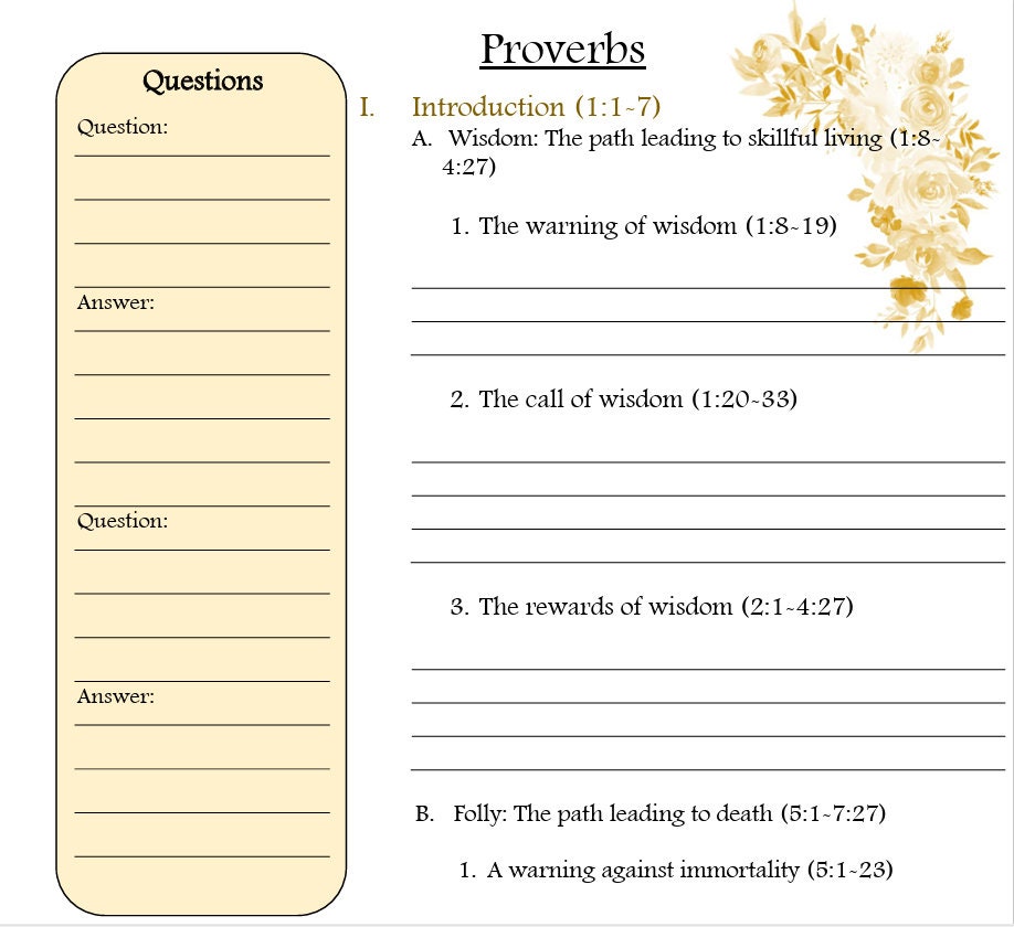 Bible Outline: Proverbs Outline, Study Guide, Sunday School, Bible ...