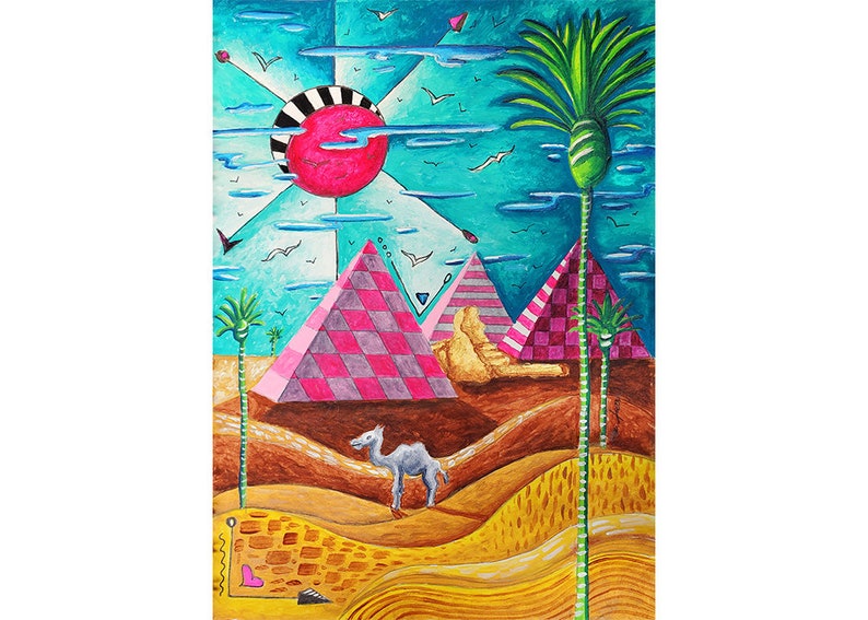 The Great Pyramids of Giza Original Travel Diary Sketchbook Painting ...