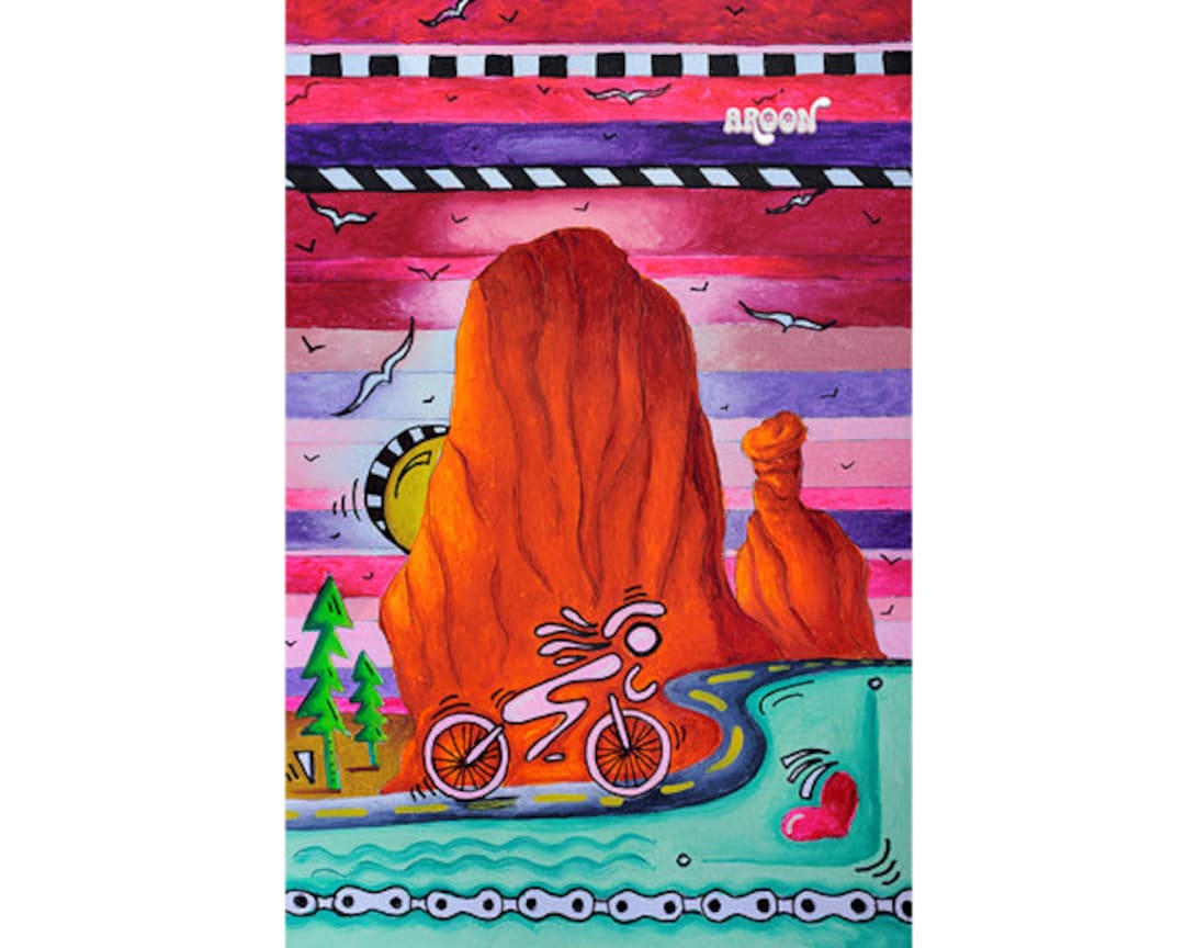 Original Hand Painted Cycling Painting, Bike Ride Zion National Park ...