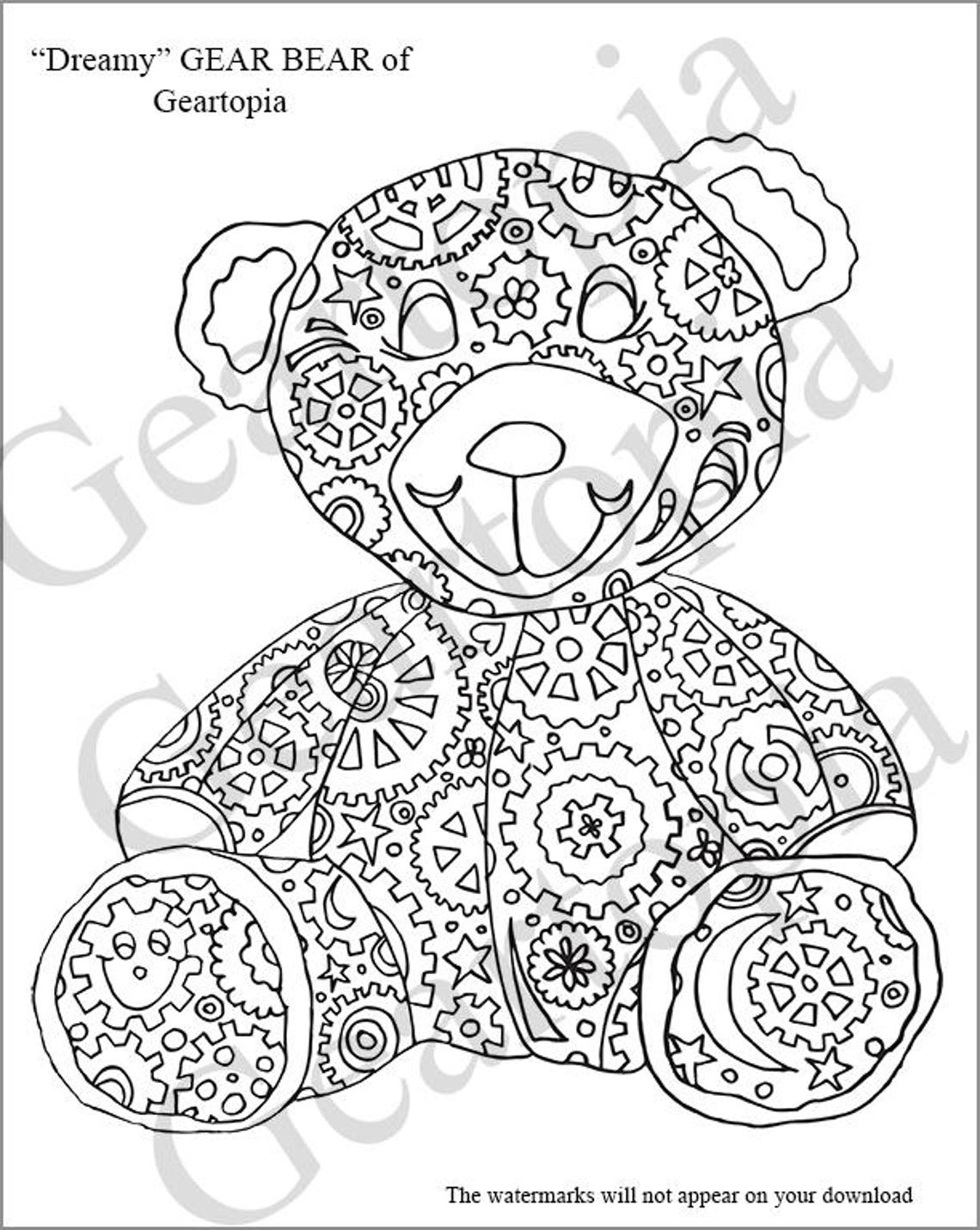 GEAR BEAR Coloring Page Kids & Adults | Geartopia Teddy Bear Gears ...