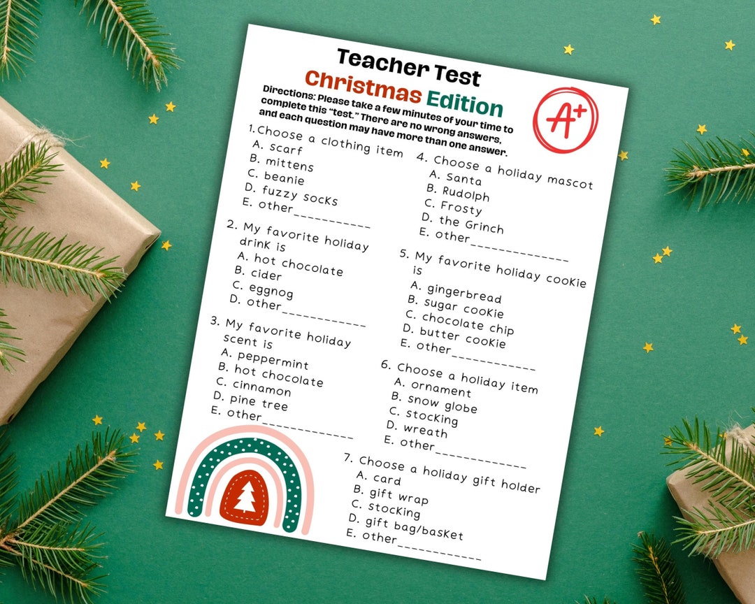 Teacher Survey Christmas Questionnaire Favorites for Teacher Holiday ...