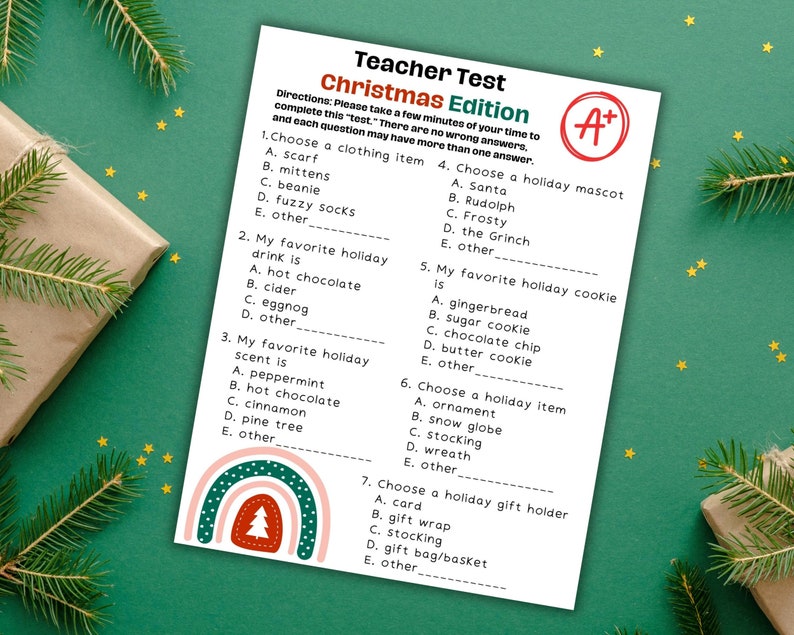 Teacher Survey Christmas Questionnaire Favorites for Teacher Holiday ...