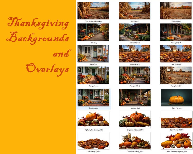 15 Thanksgiving Backgrounds & 6 Overlays, Digital Backdrops, Family ...