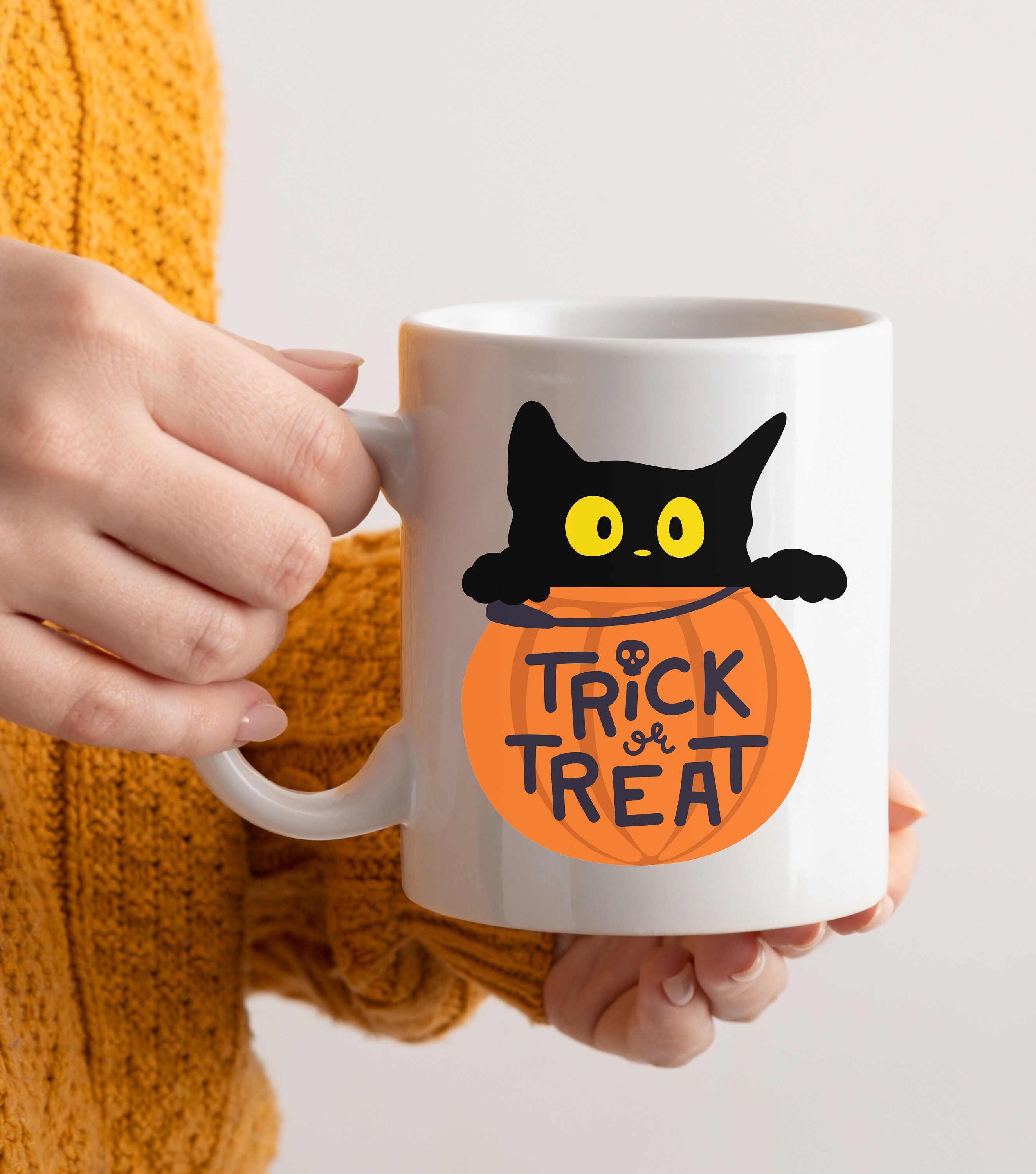Halloween Kitty trick or treat Ceramic Mug , cute halloween kitty mug ...
