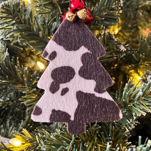 Christmas Cow Tree Ornament | Fuzzy Cow Print Ornaments, Cow Holiday ...