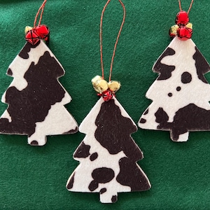 Christmas Cow Tree Ornament | Fuzzy Cow Print Ornaments, Cow Holiday ...