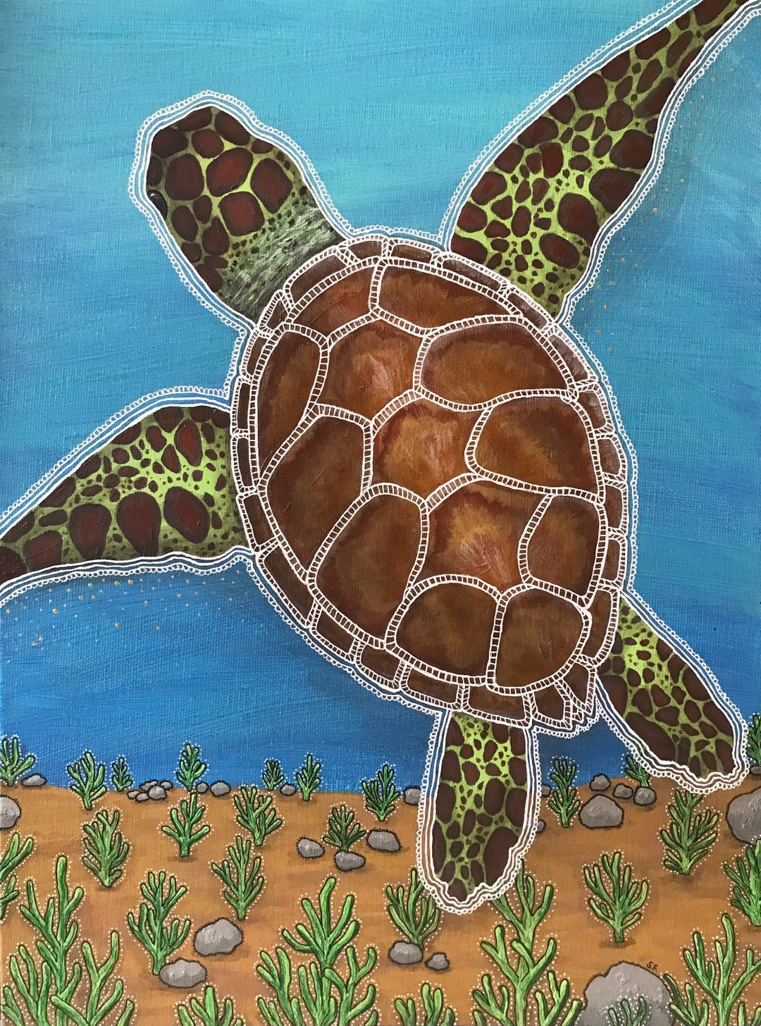 Sea Turtle Sixty - Giclee Fine Art Print, Sea Turtle Swimming, Ocean ...