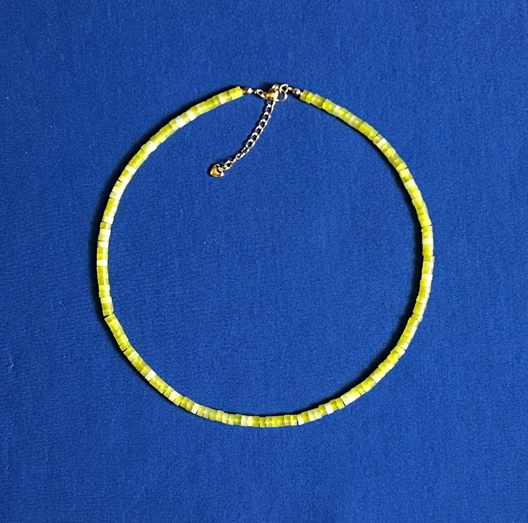 Lemon Jade Barrel Bead Choker: Minimalist Gemstone Necklace - Etsy