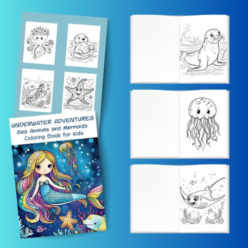 UNDERWATER ADVENTURES: Sea Animals and Mermaids Coloring Book for Kids ...