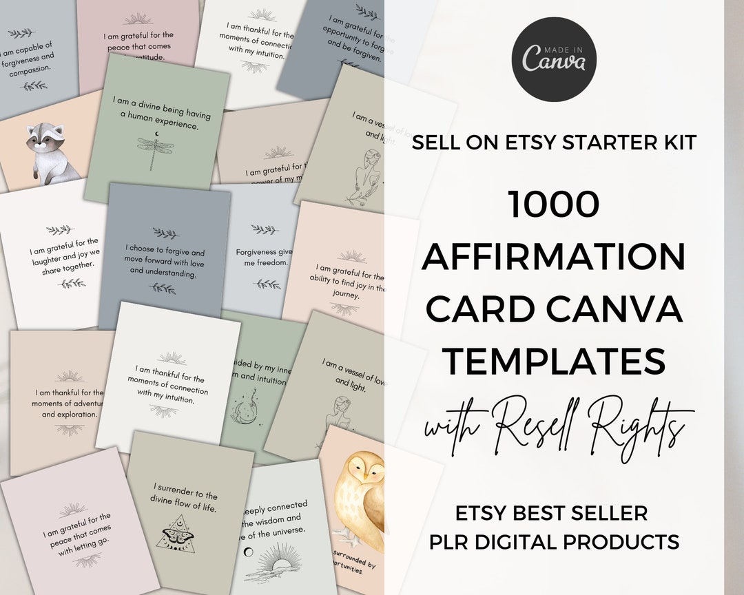 1000 Affirmation Card Canva Templates With Resell Rights, Done for You ...