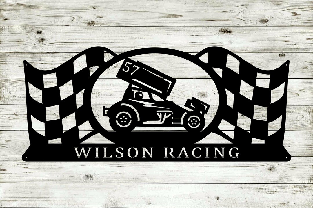 Personalized Dirt Sprint Car Metal Wall Art, Checkered Flag Racing Sign ...