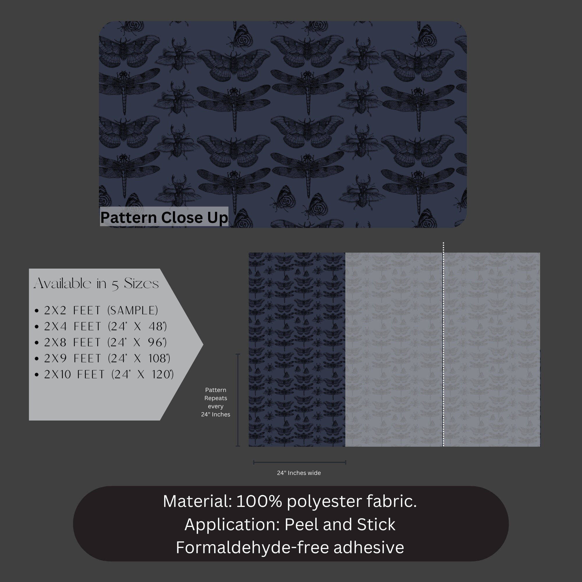 Blue Botanical Insect Wall Paper, Peel and Stick Wallpaper, Removable ...