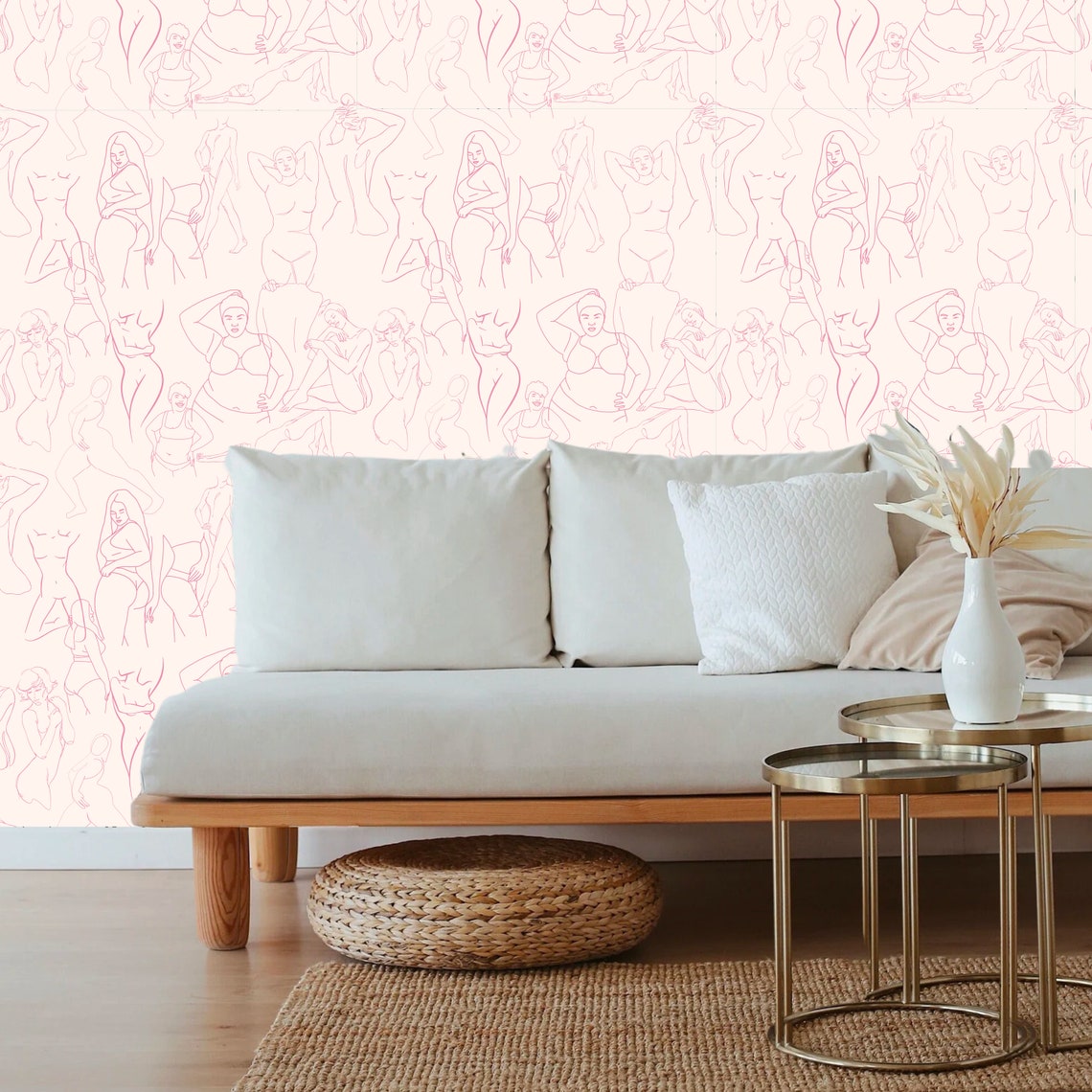 Body Positive Women Wallpaper, Pink Line Art, Women's Silhouette ...