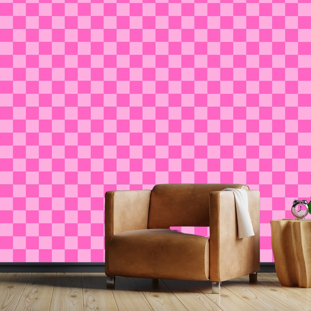 Pink Peel and Stick Checkered Wallpaper | Funky Checkered Pattern ...