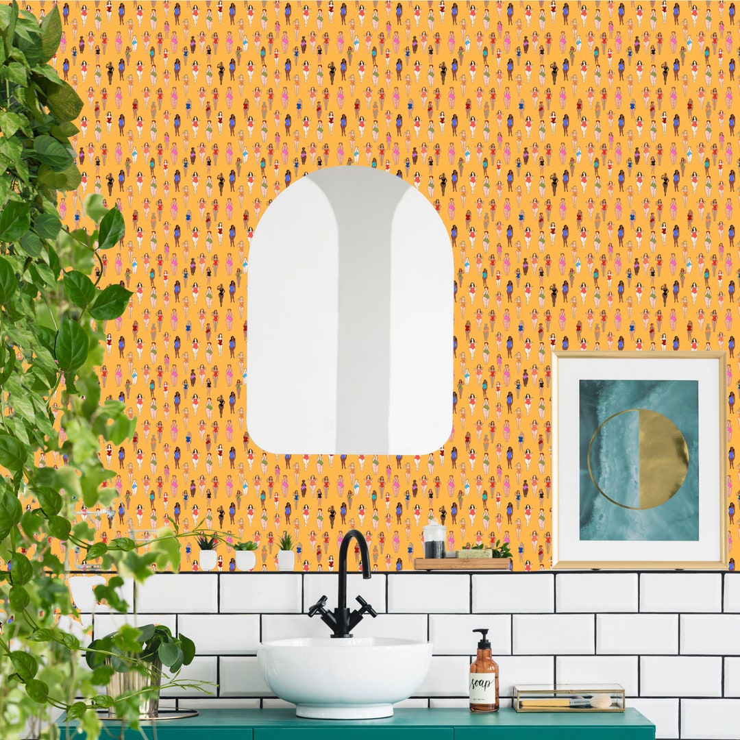 Body Positive Body Line Art Peel and Stick Wall Paper | Yellow Funky ...
