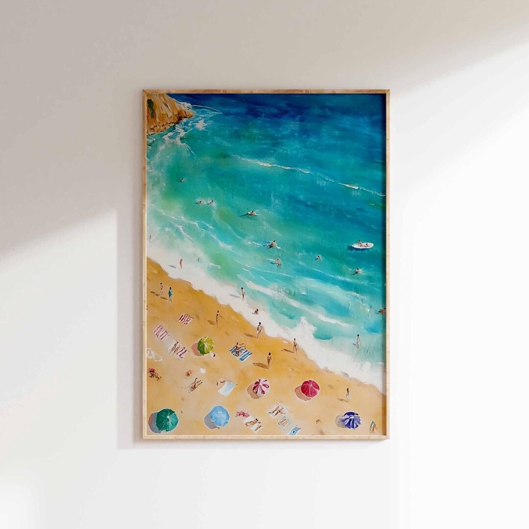 Birdseye Beach Waves Print, Vintage Beach Print, Bathroom Wall Art ...