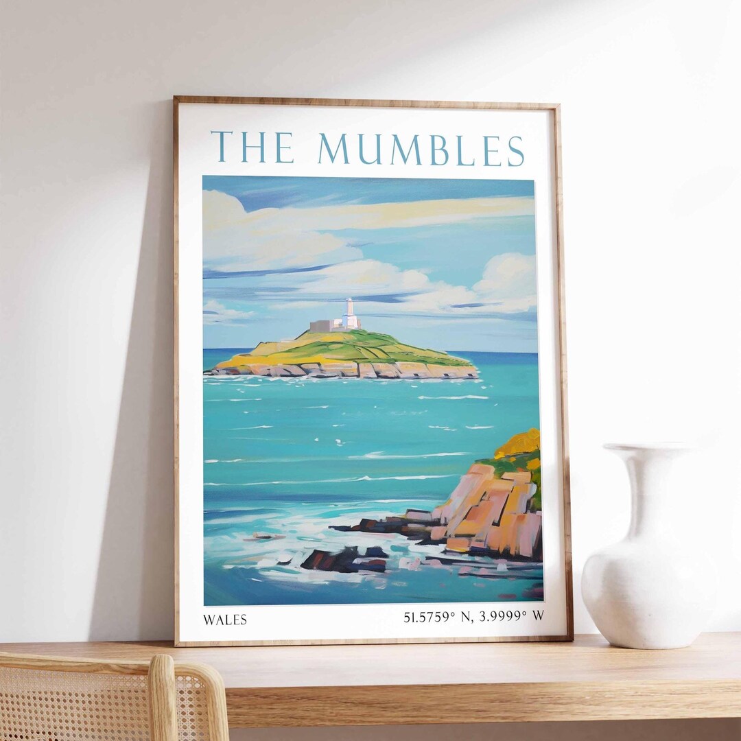 The Mumbles Wales Art Print – Coastal Wall Art, Swansea Travel Poster ...