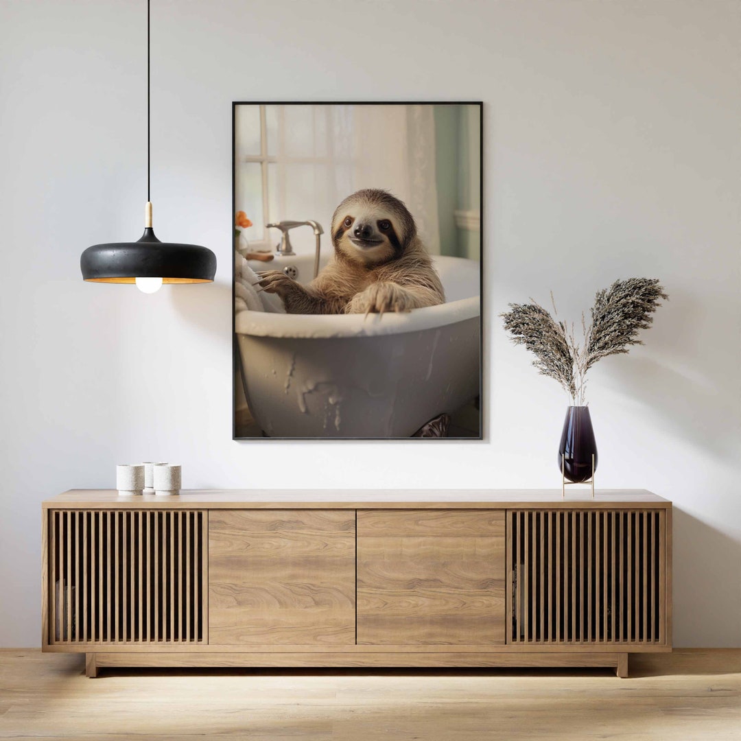 Sloth in Tub Wall Art, Sloth Art, Bathroom Art Print, Funny Bathroom ...