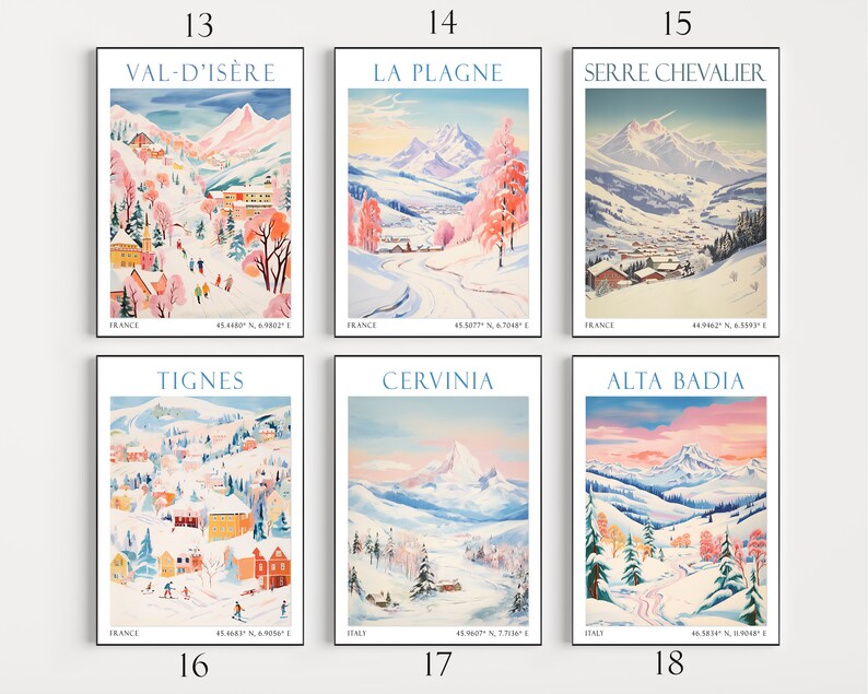 Ski Poster Sets, Skiing Poster, Ski Poster Wall Art, Travel Poster ...