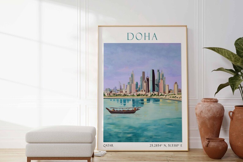 Doha Qatar Skyline Art Print: Modern Middle East City Poster - Etsy