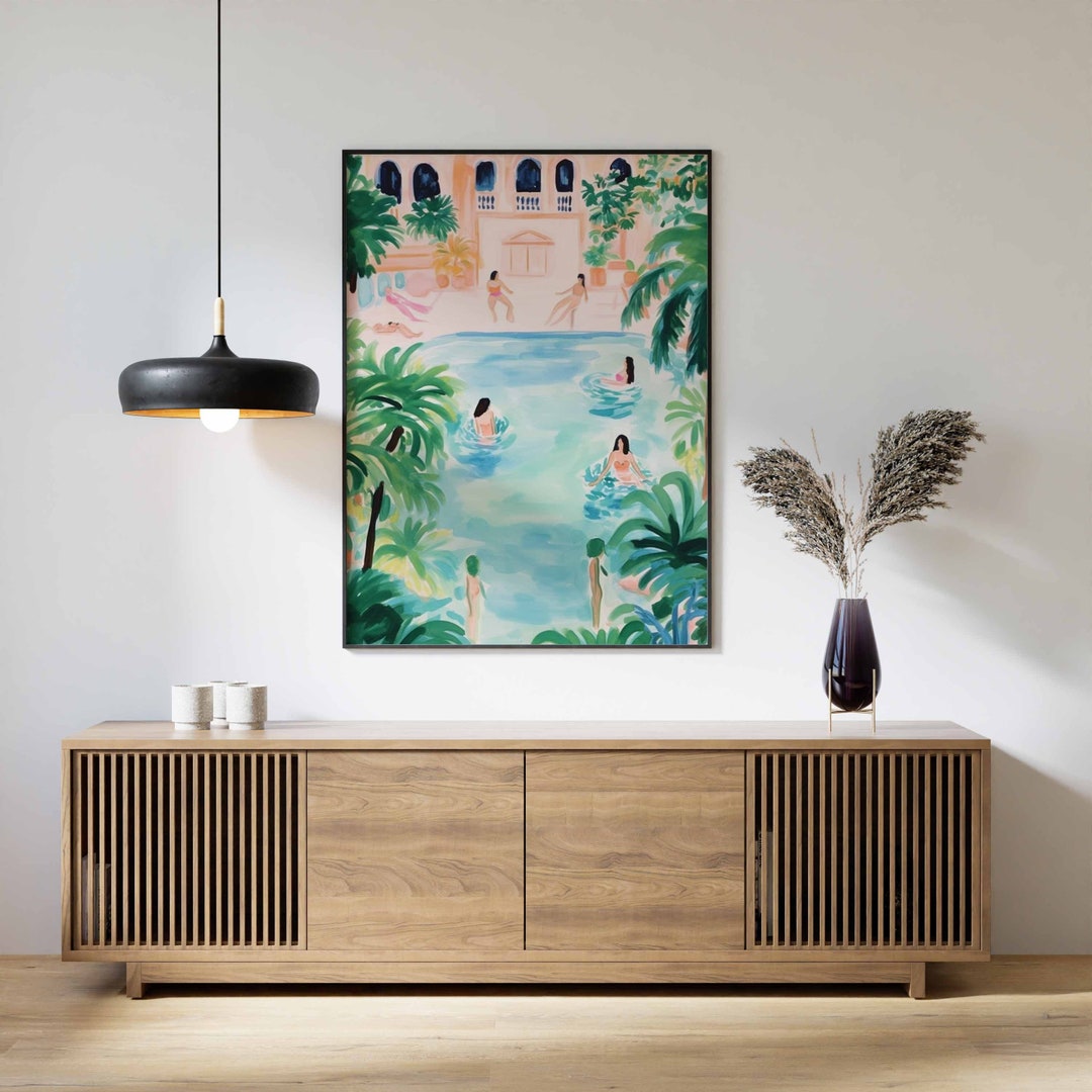 Boho Art, Swimming Pool Art, Swimming Poster, Bathroom Wall Art, Rustic ...