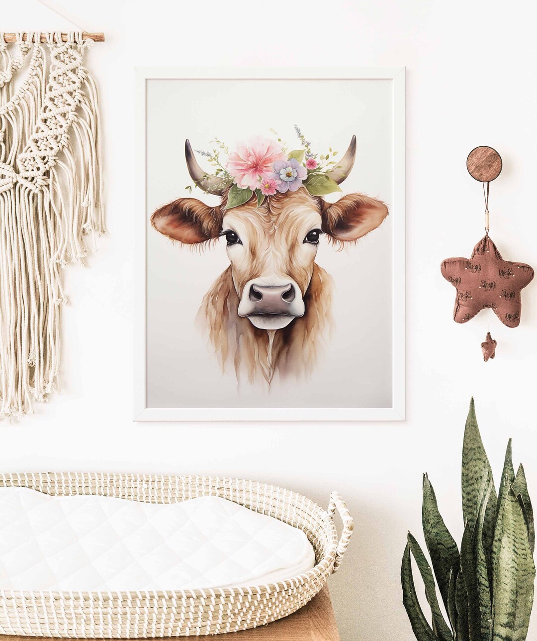 Floral Cow Print, Nursery Farm Print, Country Kitchen Decor, Cow Lover ...