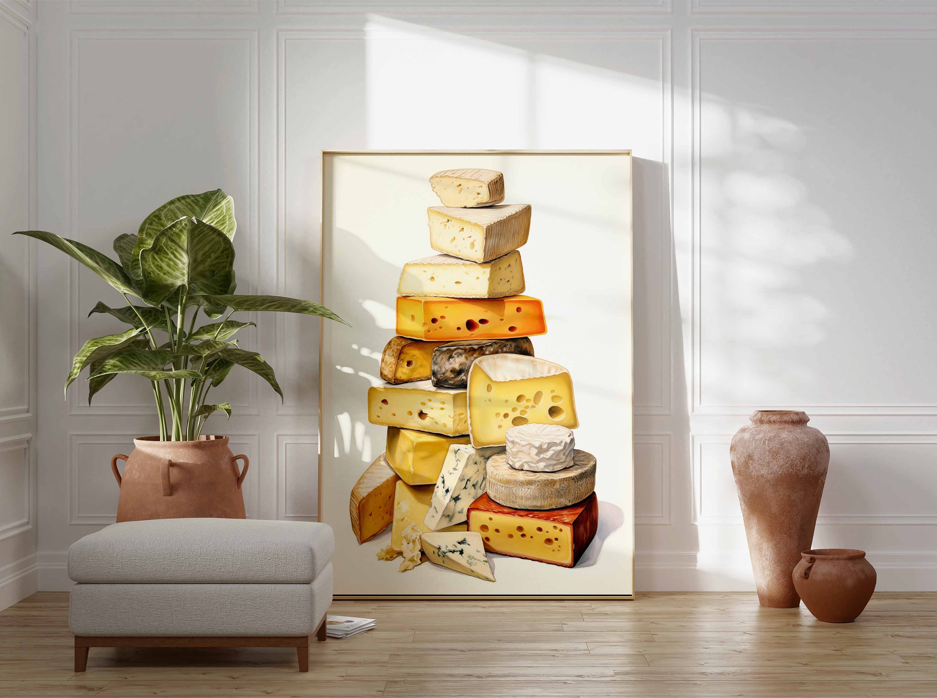 Food Print, Cheese Print, Kitchen Decor, Vintage Kitchen Art, Cheese ...