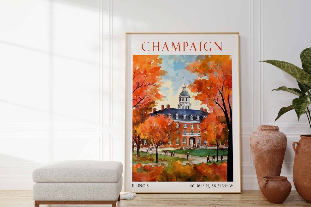 Champaign Print, Champaign Wall Art, Champaign Illinois Poster, USA ...